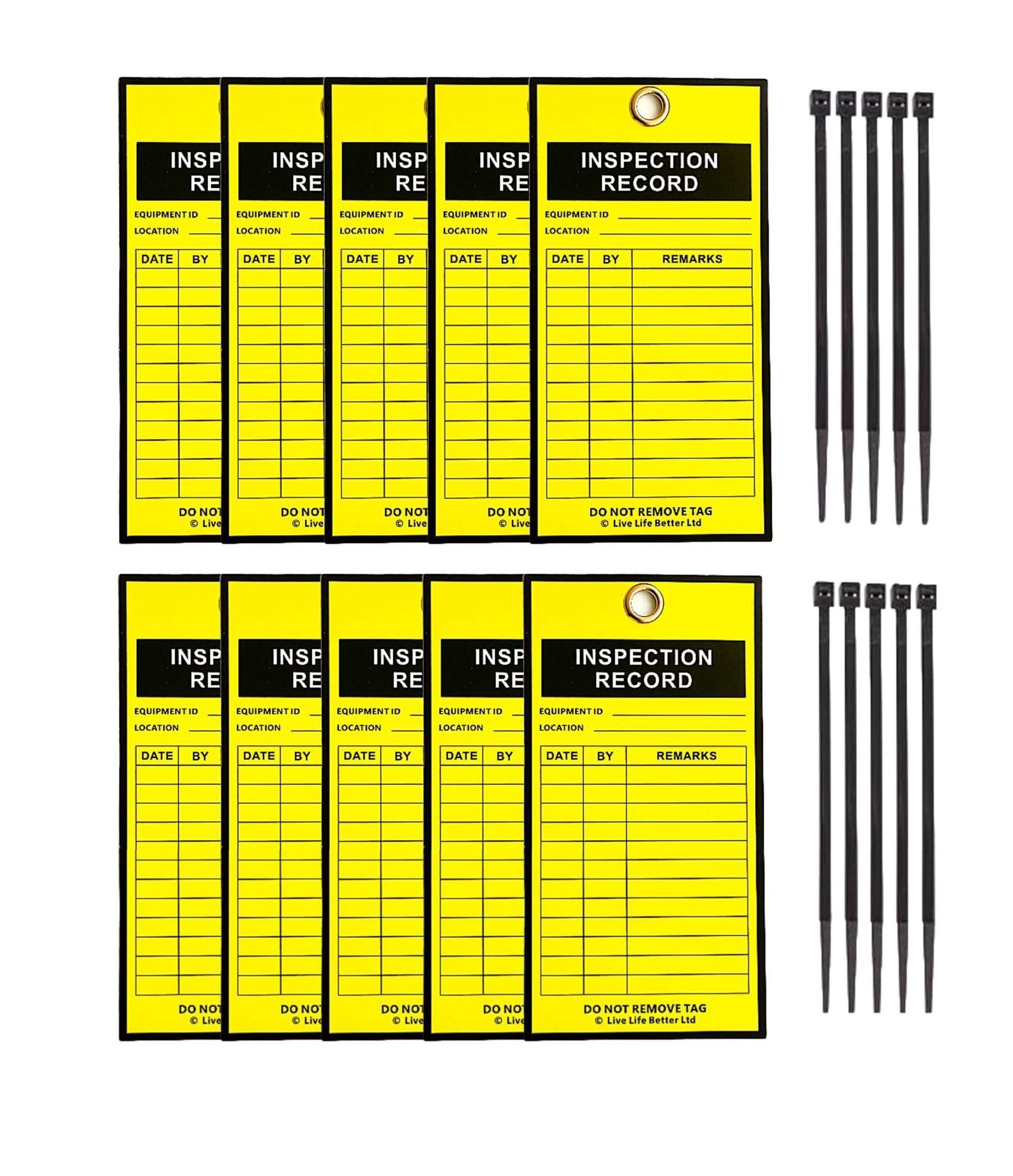 LIVELIFEBETTER® Inspection Tags - Set of 10 with Cable Ties for Equipm ...